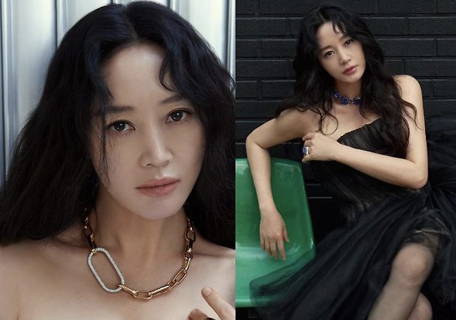 김혜수 웨이브에 시스루 포텐 체인 두른 고혹적 튜브탑 드레스룩 뷰티는 내운명
