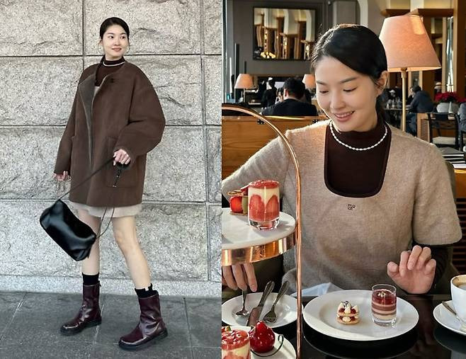 유명 가수 아내일 뿐인데 입기만 하면 트렌드 선도 브라운 코트앵클부츠 겨울룩 완성 스타와 라이프