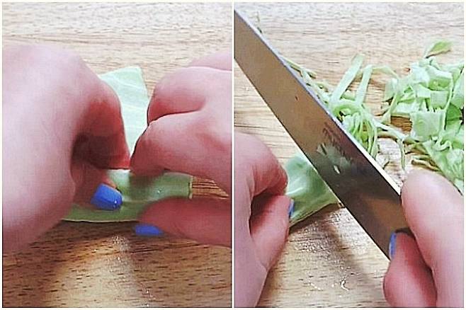 양배추 썰 때 칼 대신 이것 사용해 보세요 샐러드 전문점 뺨치네요~ 쏙쏙팁