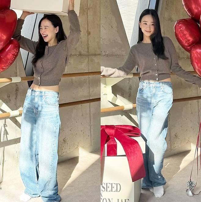 ‘첫돌 아들 맘 손연재 도드라진 슬림 핏 개미허리 뽐낸 청바지와 카디건 데일리룩 패션엔