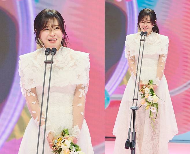 연예계 데뷔 29년 만에 예능 신인상 수상한 여배우 순백의 드레스 입고 여신 강림 뷰티는 내운명
