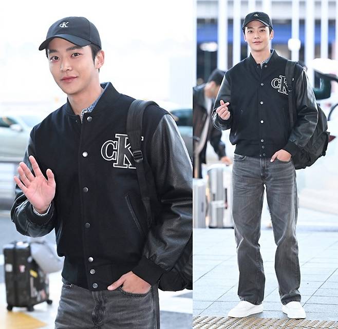 로운 공항 들썩인 조각남 볼캡에 봄버 재킷 스마트한 뉴욕 출국룩 패션엔