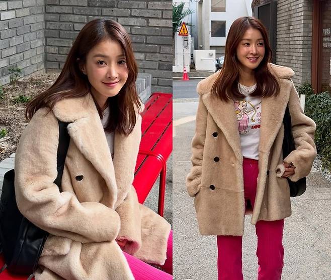 이시영 최강 한파에 맞선 시어링 무스탕 핑크 팬츠 조합 시선강탈 패션엔