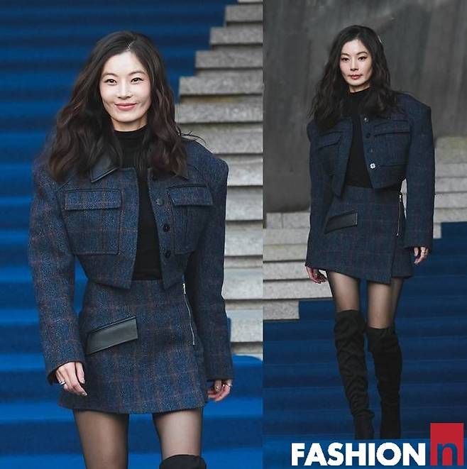 윤소이 패션위크 첫날 오프닝 장식 파워 숄더 힙한 Y2k 투피스룩 패션엔