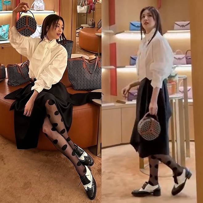 박하선 블라우스 하나로도 목동 여신 깔끔한 블랙and화이트 파티룩 패션엔
