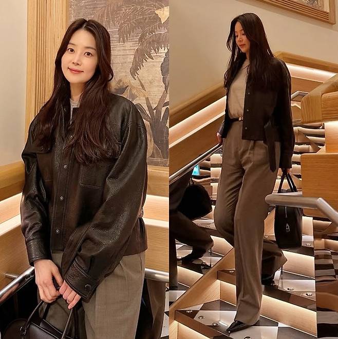 한지혜 청담동 드립 커피 4살 딸 육아 잊고 즐긴 여유만만 가죽 재킷 나들이룩 패션엔