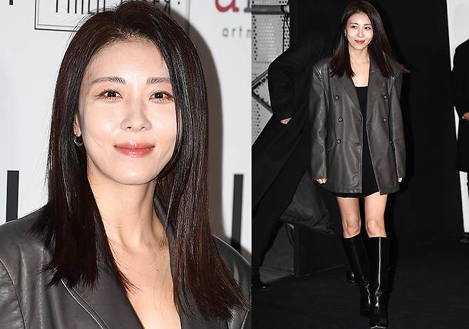 하지원 46살 동안 미소 길라임 시절 그대로 청순 머금은 가죽 재킷룩 스타와 패션