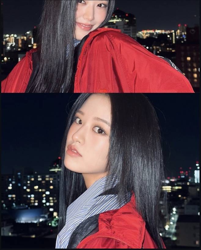 안유진 야경에 신난 댕댕이 쇼츠 위에 셔츠 하의실종 시스루 항공 점퍼룩 뷰티는 내운명
