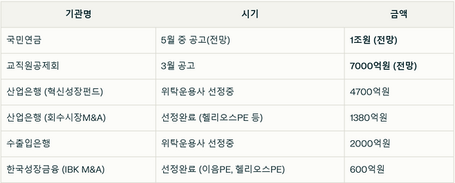 MBK 등 ‘빅4’ 빈자리에 ··· 중견PE들 올해 출자사업서 대박 노린다