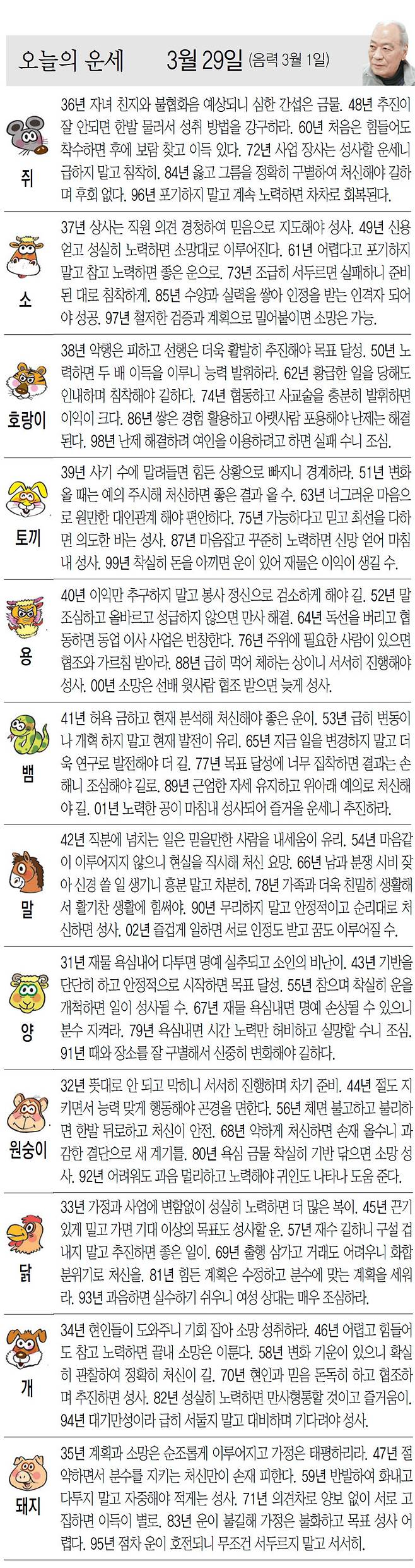 오늘의 운세03월 29일