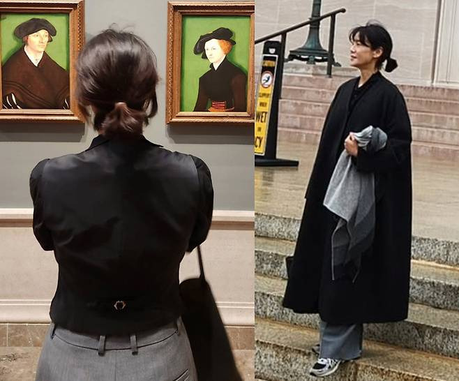남편이 첫눈에 반해 소개해달라고 졸랐다는 여배우 우아한 올블랙 코트팬츠룩 대본은 내운명