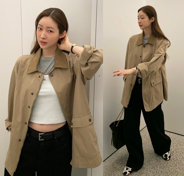 큰 키에 하얀 피부 너무 예쁜 여리여리 여배우 잘록 허리 크롭 오버핏 재킷룩 뷰티는 내운명