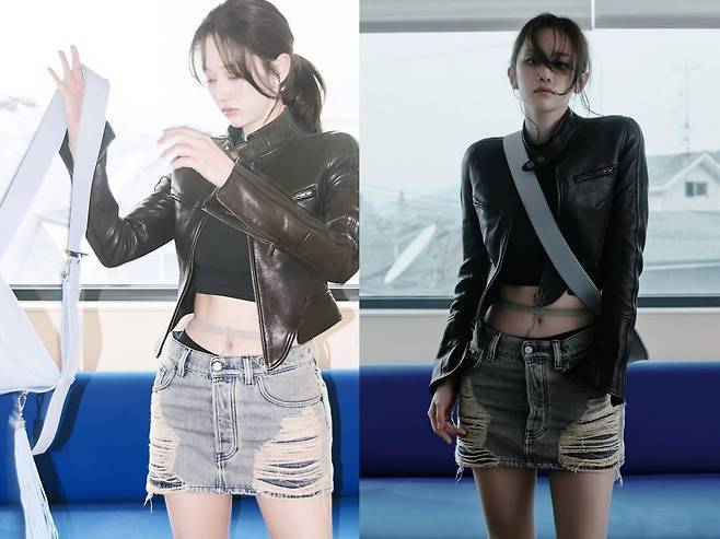 찢청에 복근핏 크롭 거침없는 핫걸 감성 폭발한 여배우 와일드 레더 재킷룩 대본은 내운명