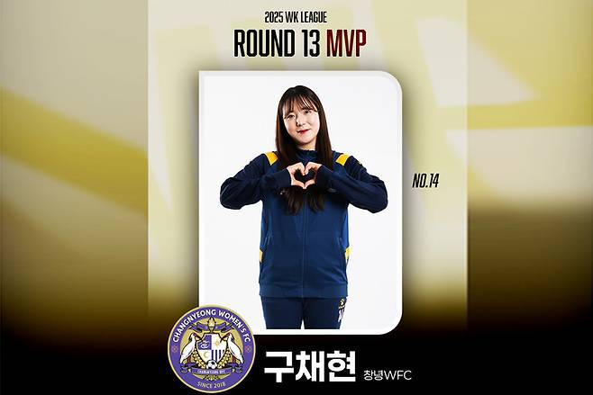 '시즌 첫승 견인' 창녕WFC 주장 구채현, WK리그 13라운드 MVP 선정
