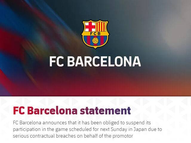 바르셀로나 일본 고베 프리시즌 경기 전격 취소아시아투어 프로모터 방한 경기 정상 진행