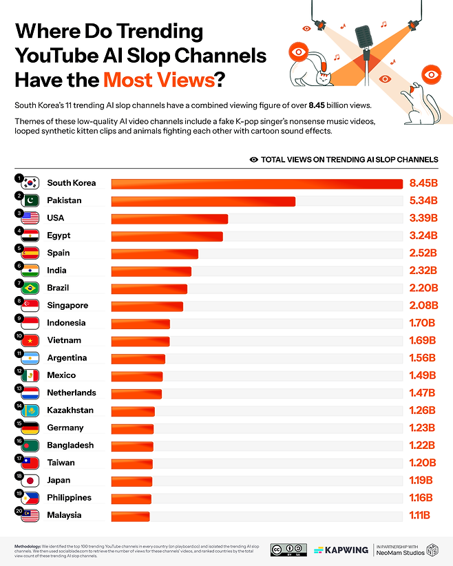 Korea ranks No. 1 in global views of 'AI slop' content
