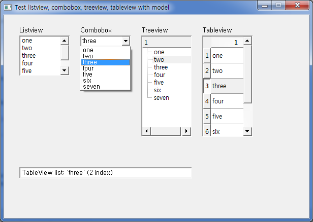 Pyqt4 Listview Mutiselection 및 Combobox Treeview Tableview 구현