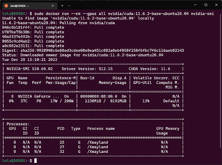 [Docker] WSL2에서 Nvidia Docker 설치 (Ubuntu 22.04 LTS) — LoLz's Blog