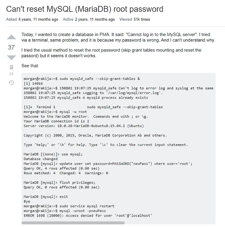[MariaDB] root 비밀번호 초기화되지 않는 문제 — KKIMSSI