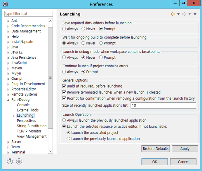 [Eclipse] The selection cannot be launched and there are no recent ...