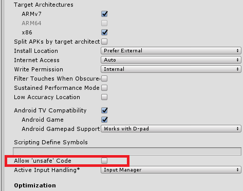 [Unity] Error "Allow unsafe code unity" solvent 해결법 — My_Codepia