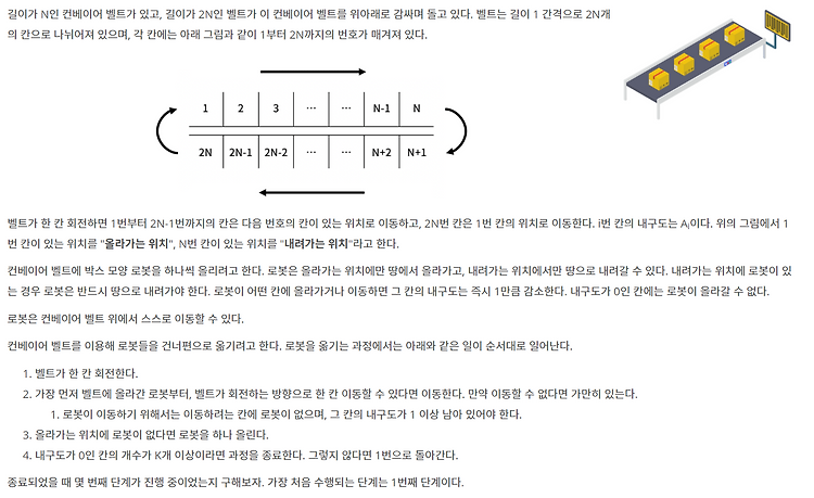 20055 - [Java]컨베이어 벨트 위의 로봇 — devmoon 알고리즘