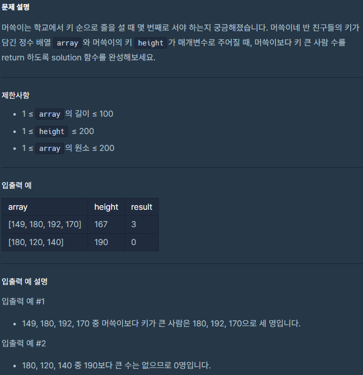 [Javascript : programmers] 머쓱이보다 키 큰 사람 (Lv.0)