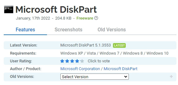 Microsoft DiskPart 무료 다운로드