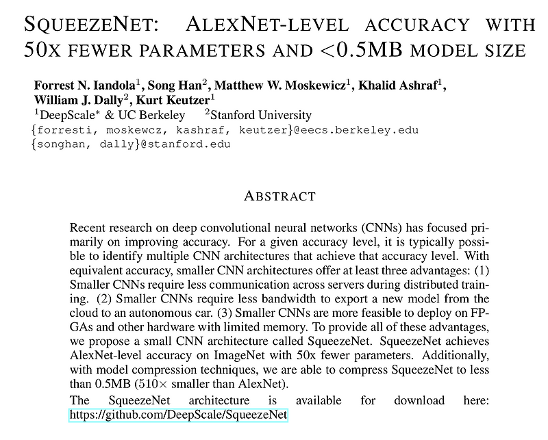 [SQUEEZENET] ALEXNET-LEVEL ACCURACY WITH50X FEWER PARAMETERS AND