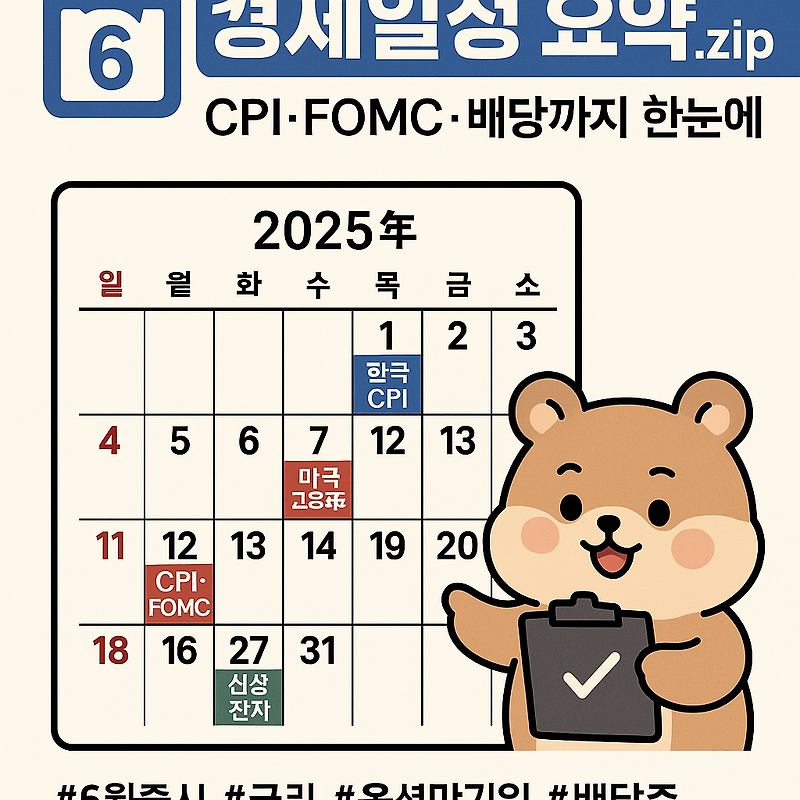 6월 경제일정 요약.zip | CPI, FOMC, 배당까지 한눈에