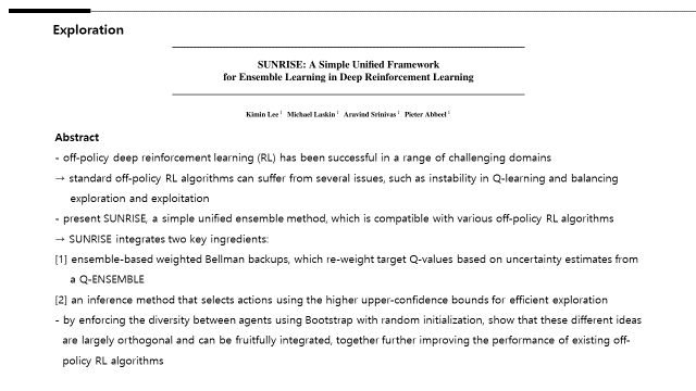 [RL] SUNRISE: A Simple Unified Framework for Ensemble Learning in Deep Reinforcement Learning