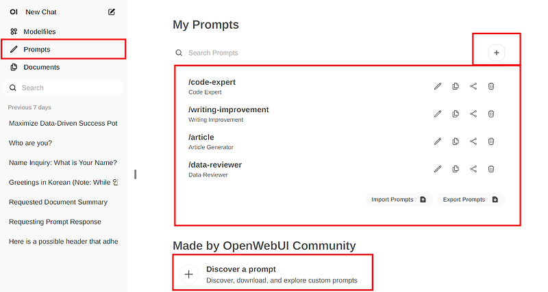 [Open WebUI] Open WebUI Prompts 기능 사용해보기~!