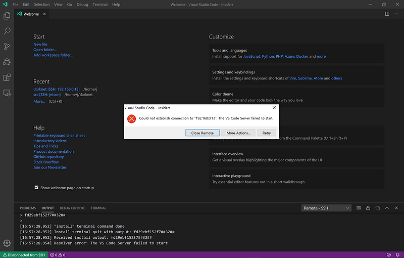 [Solved] Resolver error: The VS Code Server failed to start