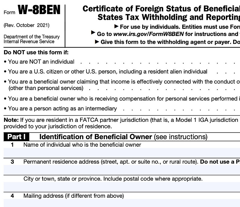 Form W-8BEN (Rev. October 2021) 완벽 가이드