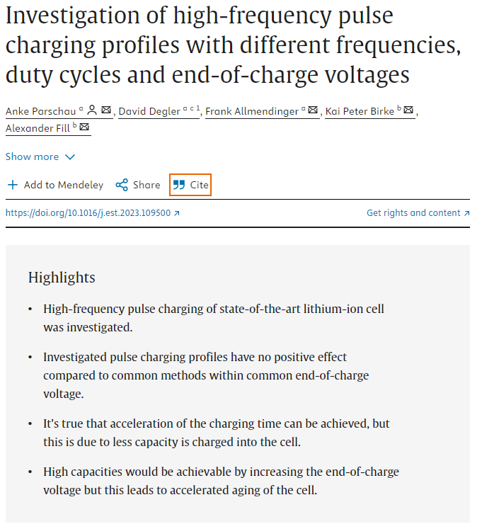 [Energy Storage-2023] Investigation of high-frequency pulse charging profiles with different ...