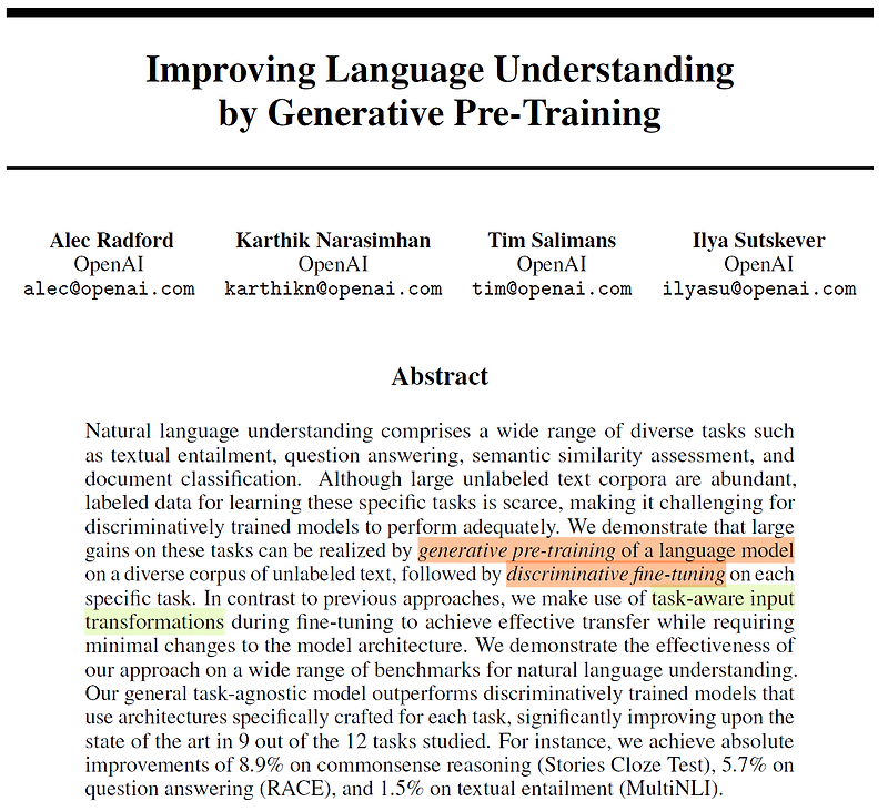 [논문리뷰] GPT-1 : Improving Language Understanding by Generative Pre-Training 논문 리뷰 요약