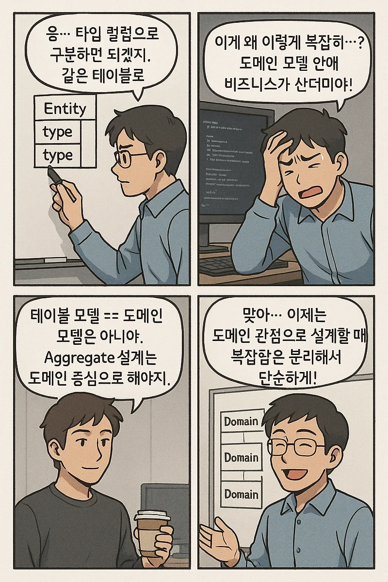 [DDD] 단일 테이블 기반 다중 애그리거트(Aggregate) 모델링 전략 — 오늘도 개발중입니다