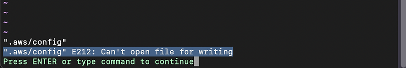 Vim .aws/config 에러 E212: Can't open file for writing