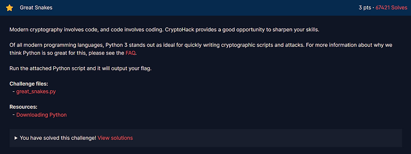 [WriteUp] / [CryptoHack - Great Snakes]