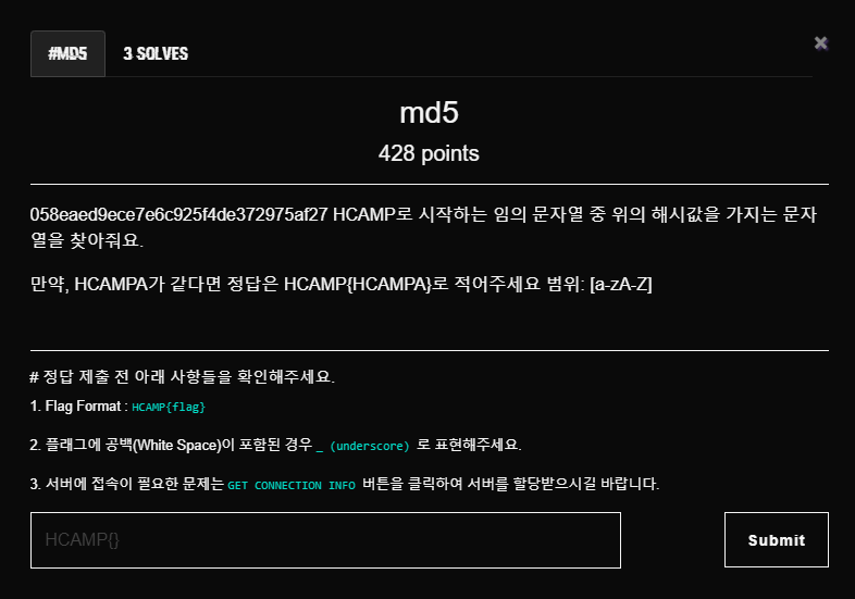 26회 해킹캠프 CTF : md5 - [Misc]