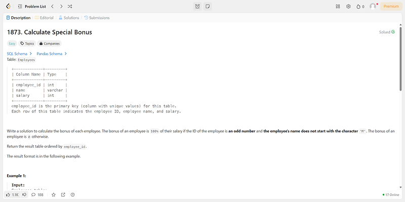 [LeetCode] 1873. Calculate Special Bonus