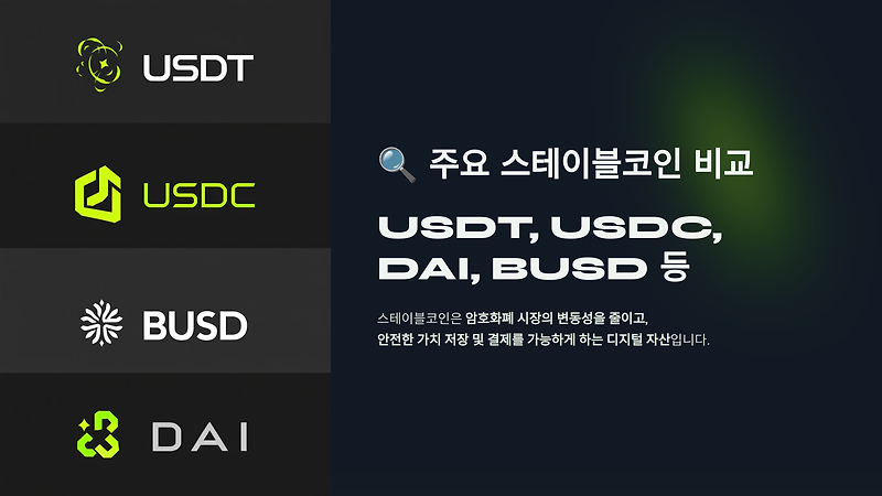주요 스테이블코인 비교 – USDT, USDC, DAI, BUSD 등