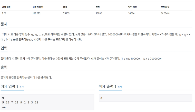 BOJ - 3273. 두 수의 합 (C++) — kugnuoy