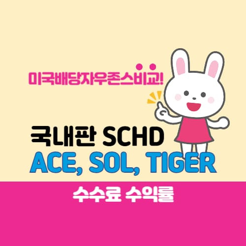 한국형 SCHD 슈드 ACE SOL TIGER 미국배당다우존스 수수료 수익률 비교