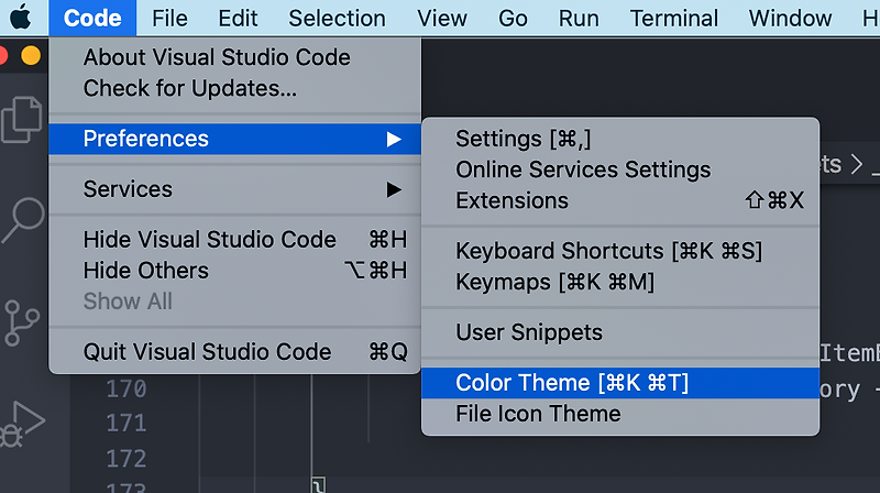 비주얼 스튜디오 코드 테마 적용하기. visual studio code color theme