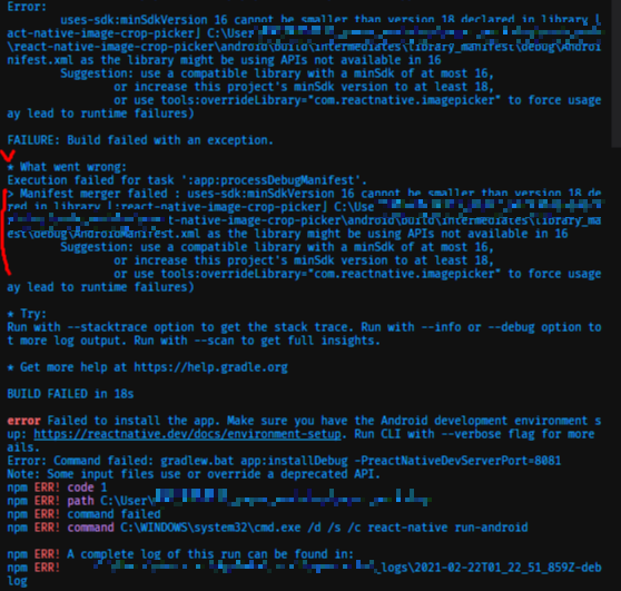 [minSdkVersion] Manifest merger failed : uses-sdk:minSdkVersion 16 cannot be smaller than ...