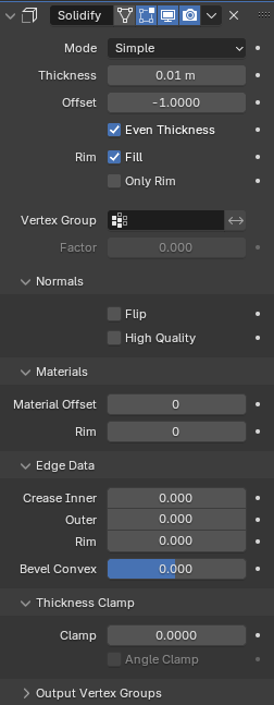 Solidify 모디파이어의 주요 하위 기능