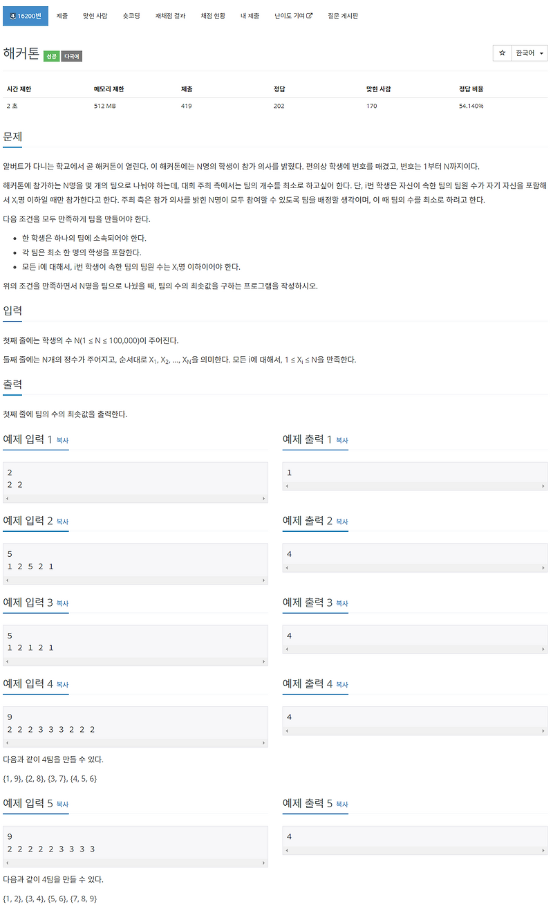 [자바] 백준 16200 - 해커톤 (java) - Nahwasa