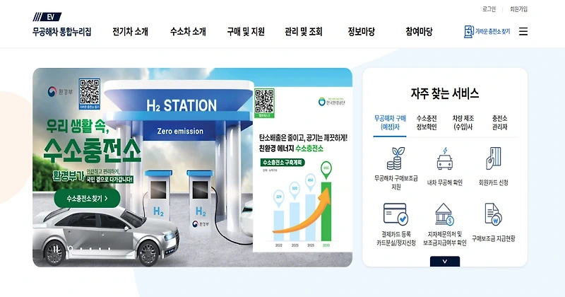 무공해차 통합누리집 홈페이지 ev.or.kr 바로가기