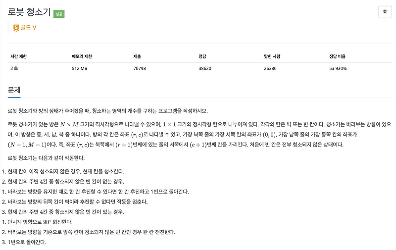 [BOJ/Gold5] 14503번 로봇 청소기 - JAVA[자바] — Hong's Dev Note